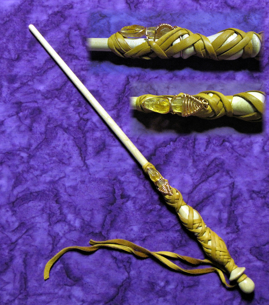 Advanced Citrine Maple Leather Wrapped Masters Wand – Merlin's Realm